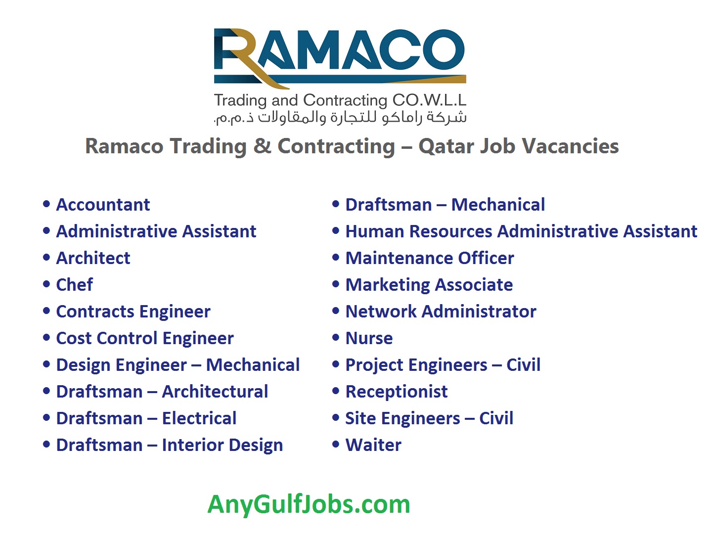 Ramaco Trading & Contracting - Qatar Job Vacancies 2023 - AnyGulfJobs.com