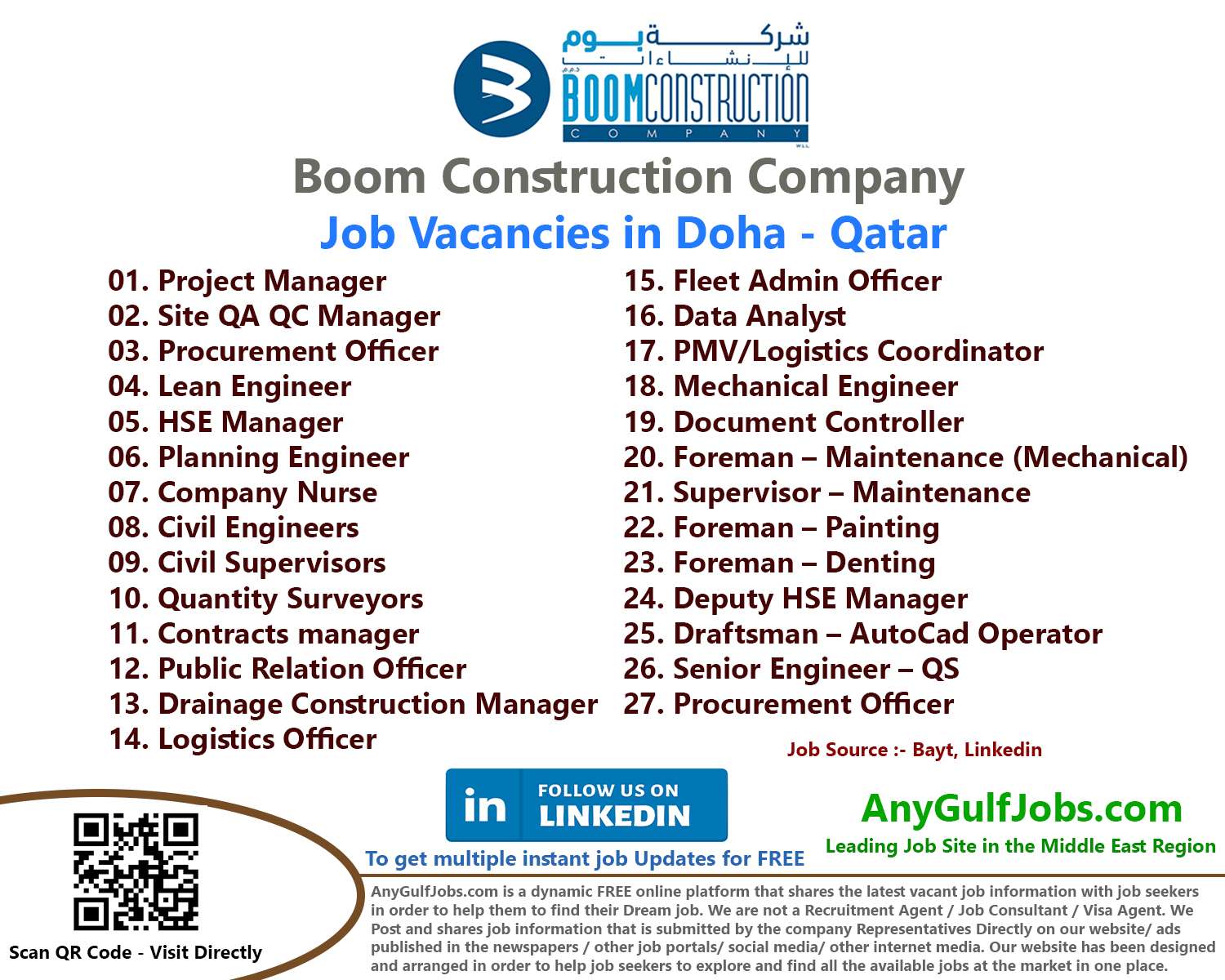Boom Construction Company Job Vacancies in Doha, Qatar 2024 ...