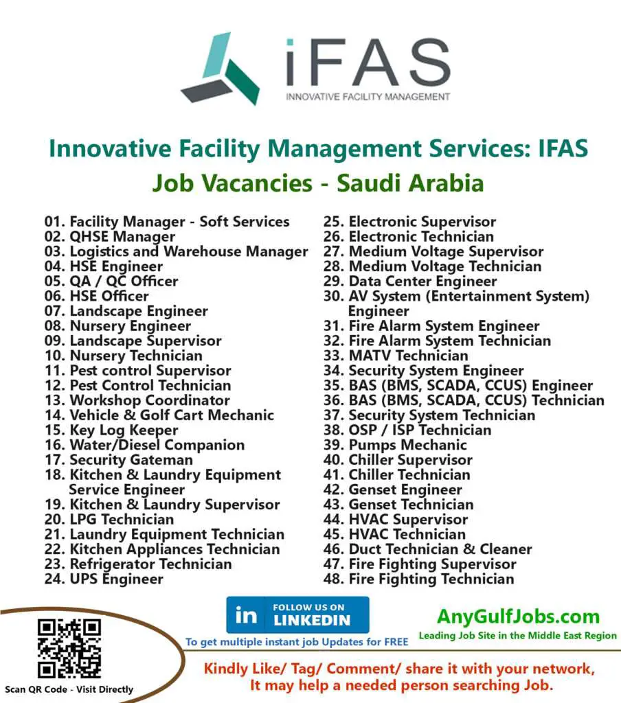 Innovative Facility Management Services: IFAS Job Vacancies - Saudi ...