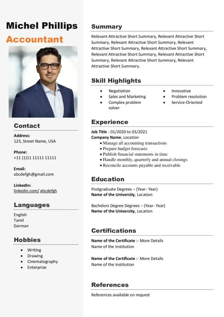 Free Download Professional CV Templates - Editable DOC - Michel ...