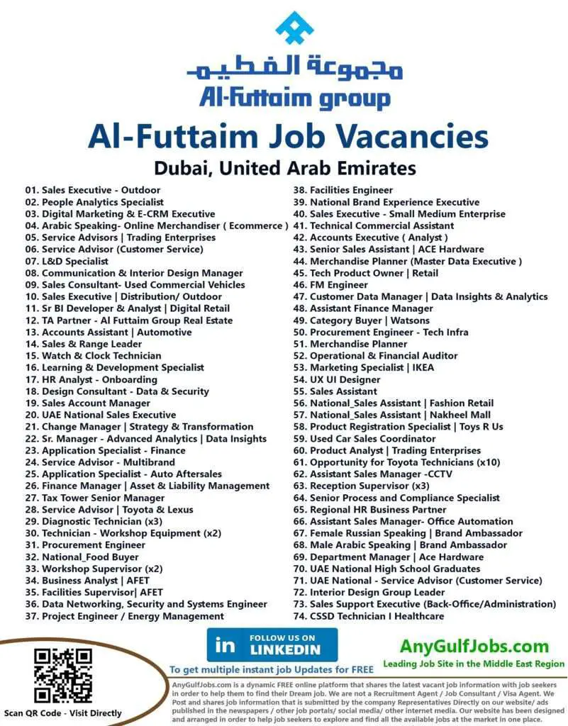 Al-Futtaim Job Vacancies - Dubai, United Arab Emirates 2025 ...