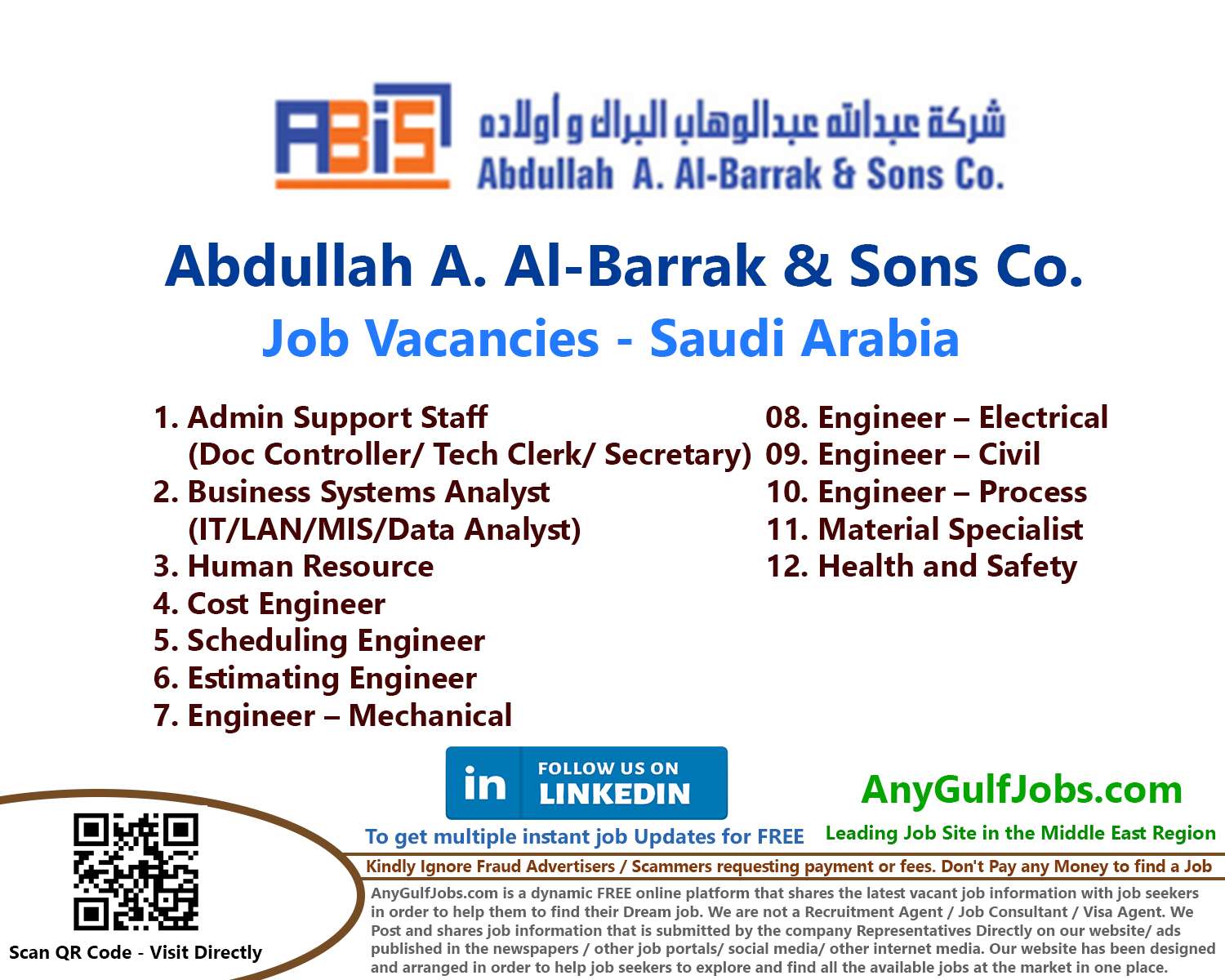 Abdullah A Al Barrak And Sons Co Job Vacancies Saudi Arabia 2024 