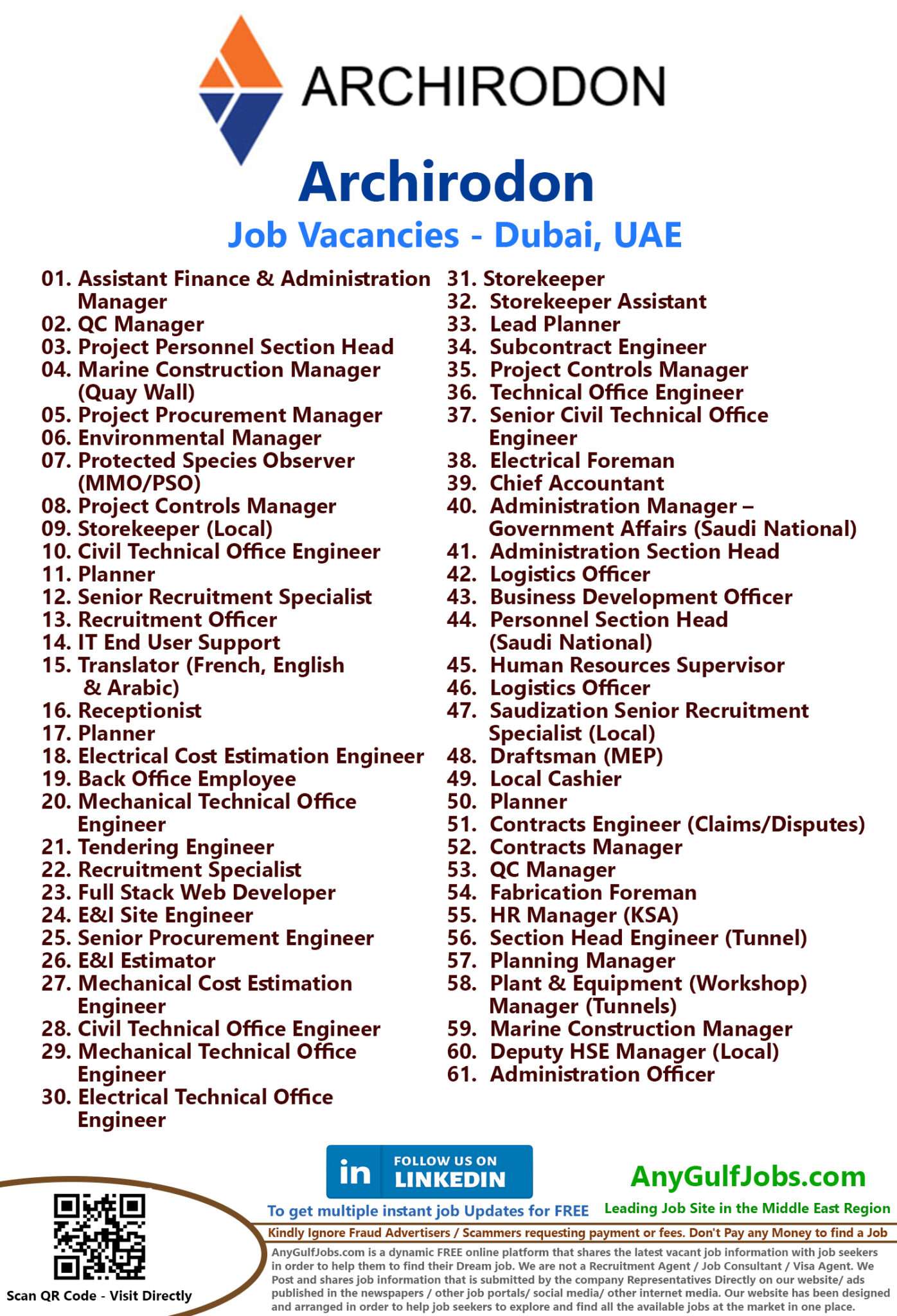 Archirodon Job Vacancies - Dubai, UAE 2025 - AnyGulfJobs.com