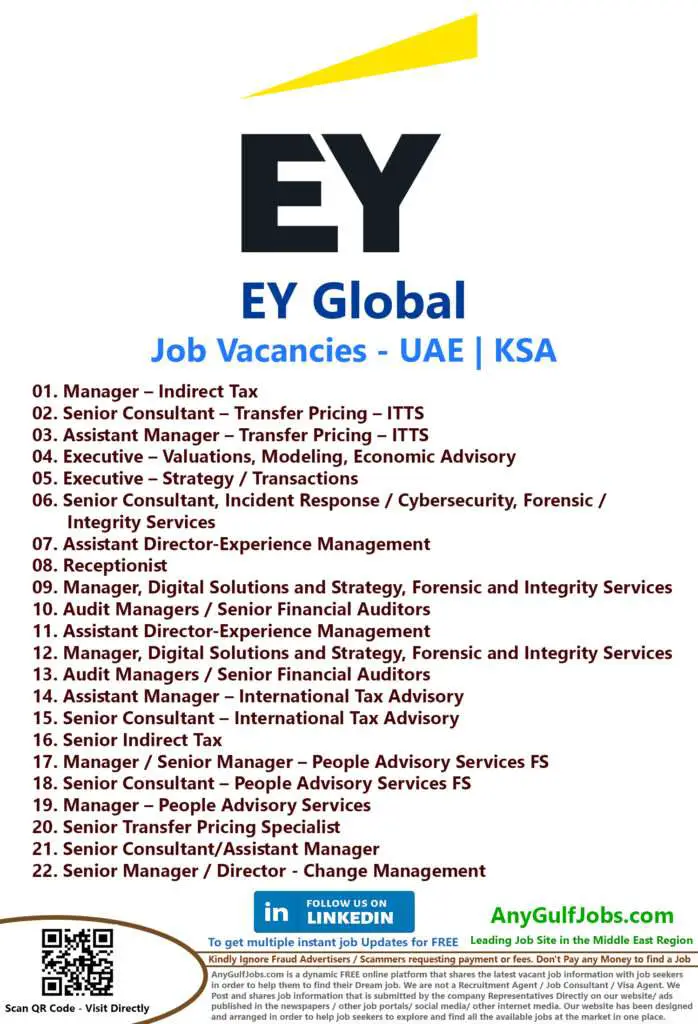 EY Global Job Vacancies - UAE | KSA 2026 - AnyGulfJobs.com