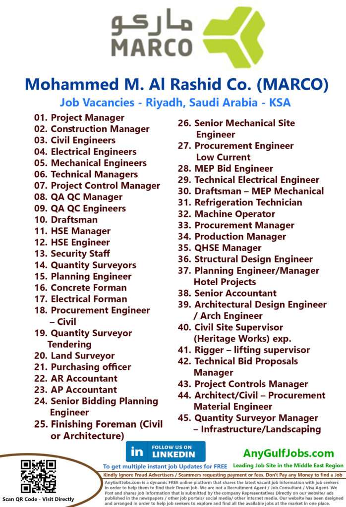 Mohammed M. Al Rashid Co. (MARCO) Job Vacancies - Riyadh, Saudi Arabia ...