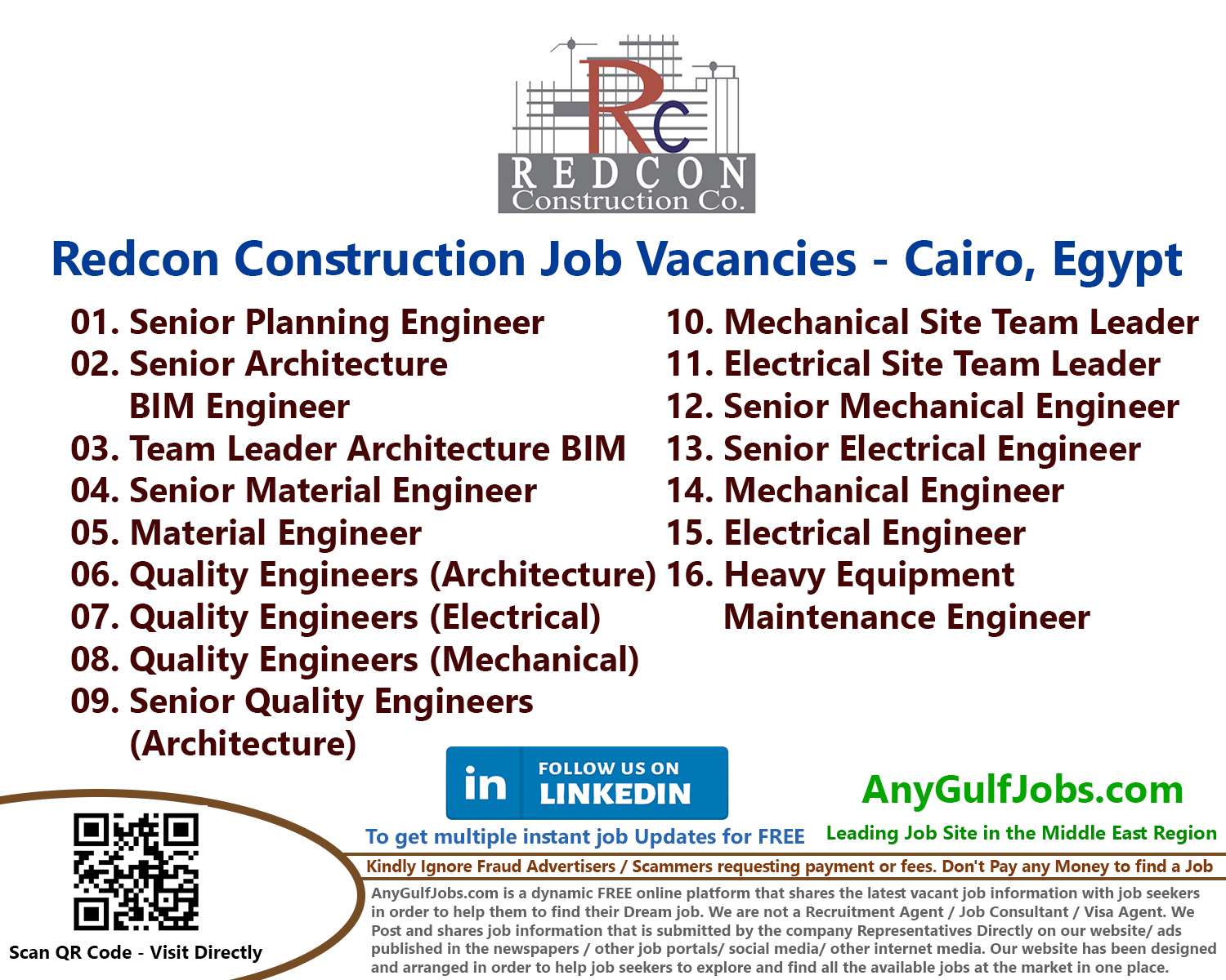 Multiple Redcon Construction Job Vacancies - Cairo, Egypt 2023 ...