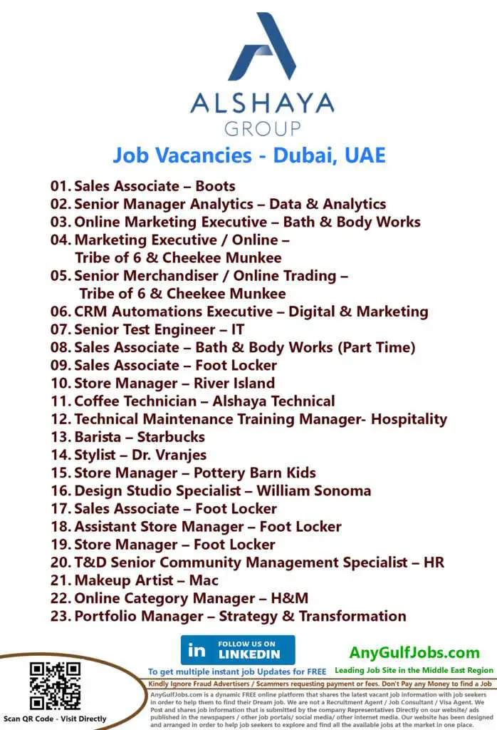 Alshaya Group Job Vacancies - Dubai, UAE 2025 - AnyGulfJobs.com