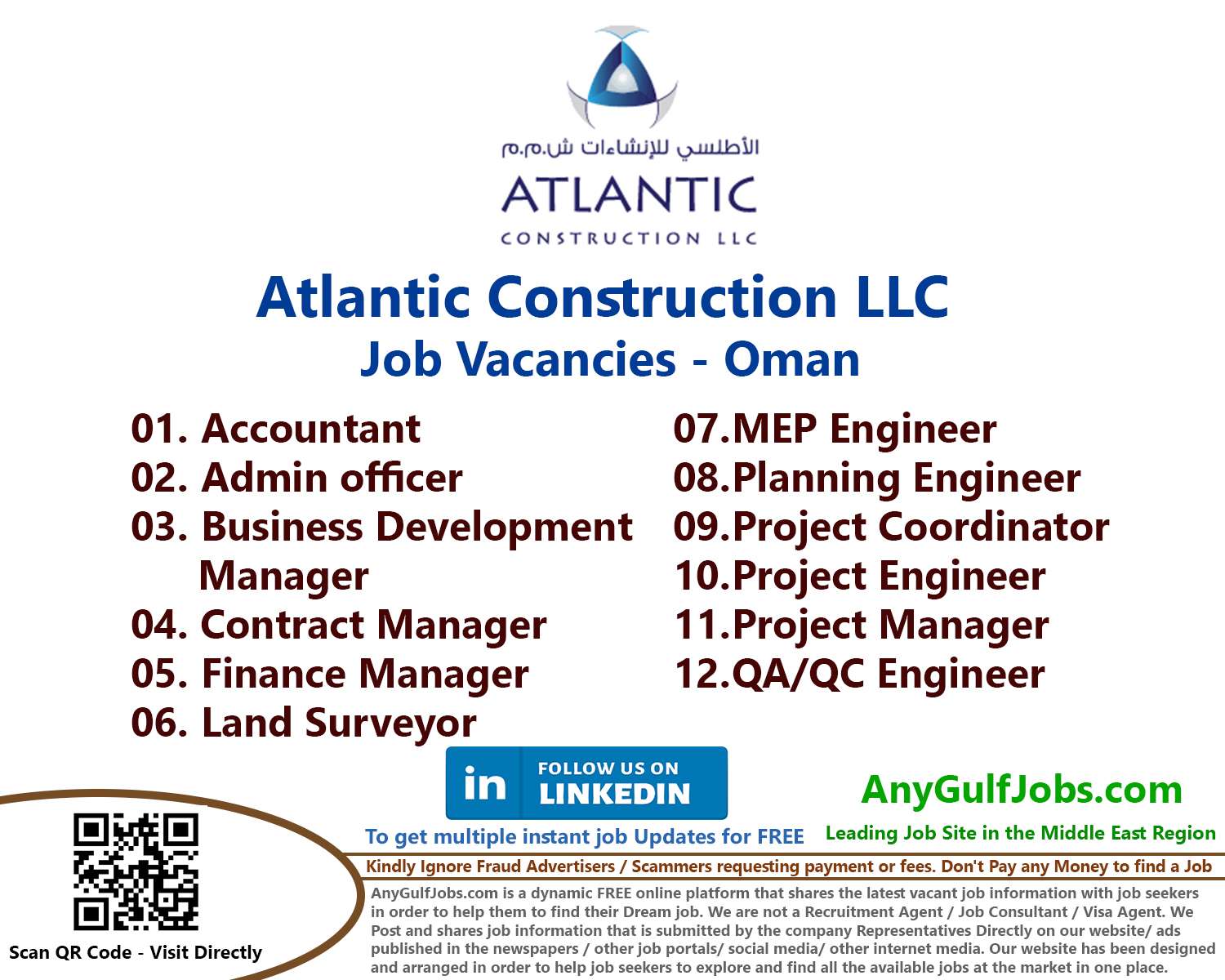 Atlantic Construction LLC Jobs | Careers- OMAN - 2024