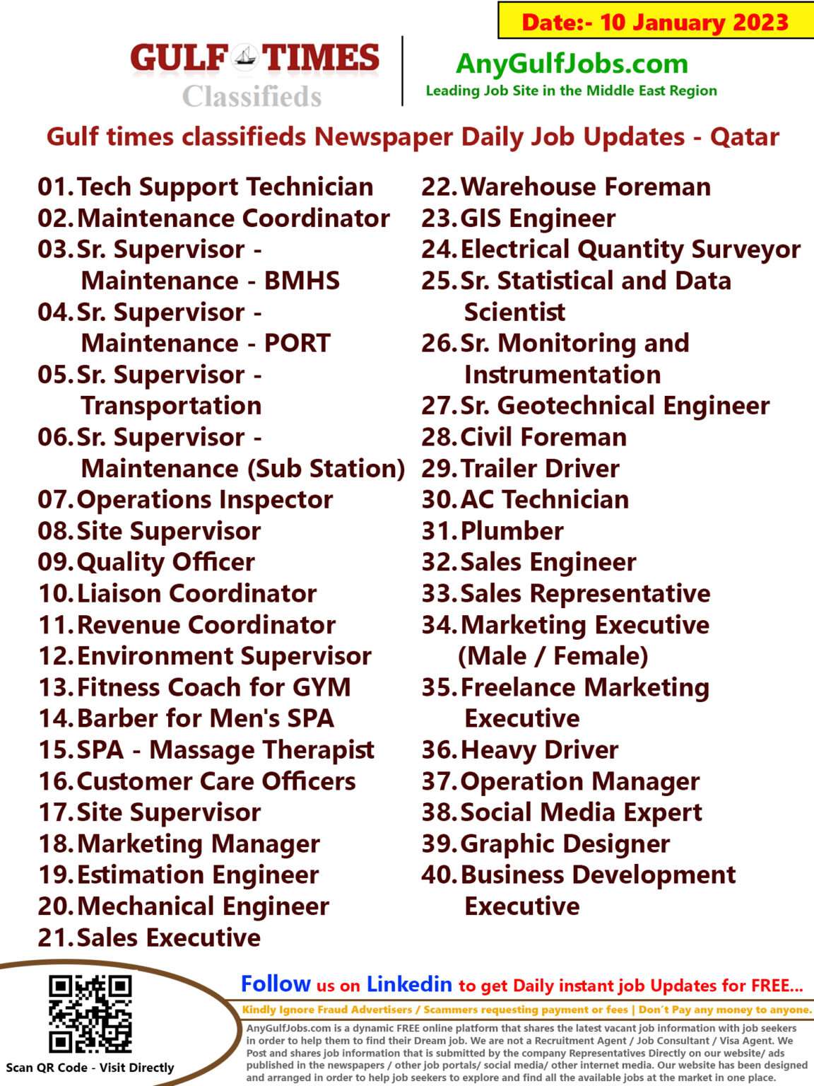 Gulf times classifieds Job Vacancies Qatar - 10 January 2023 - 2026