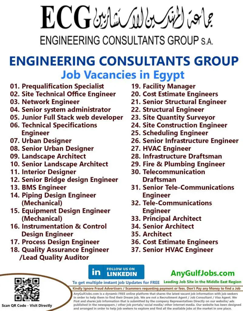 Engineering Consultants Group Jobs | Careers- Egypt - 2025