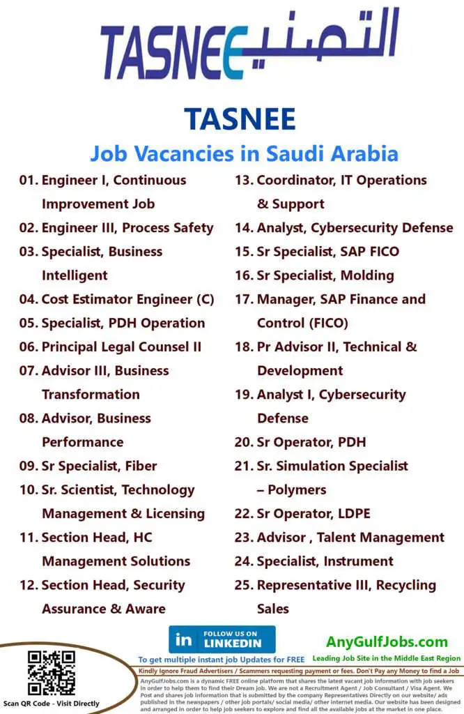 TASNEE Jobs | Careers - Saudi Arabia - 2024