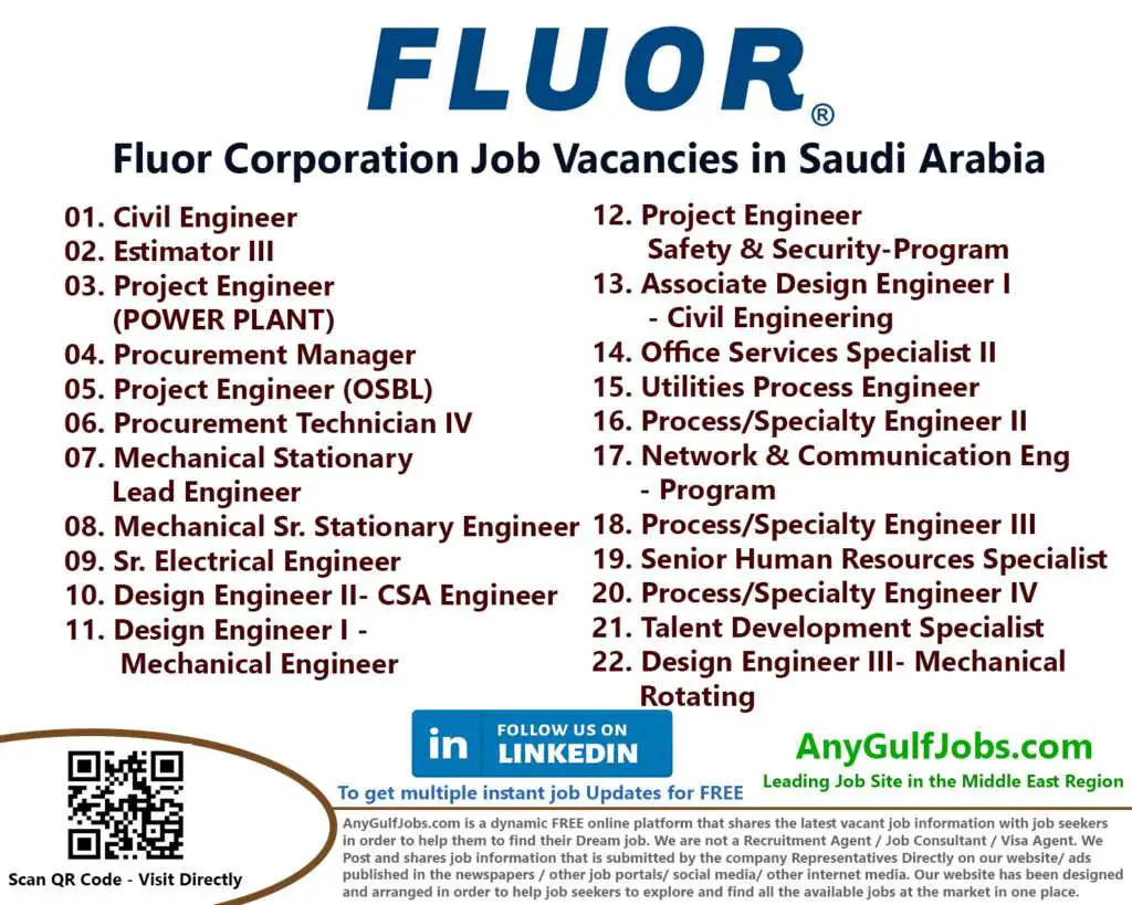 Fluor Corporation Jobs in Saudi Arabia - (May - 2026) - AnyGulfJobs.com