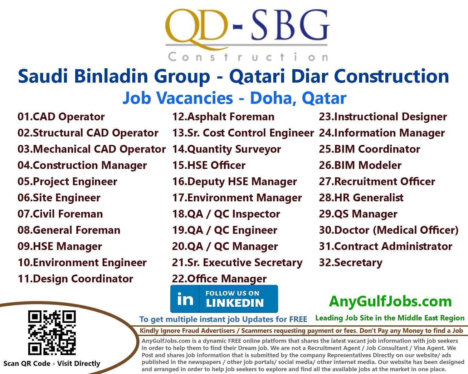 QD-SBG Construction WLL Job Vacancies - Doha, Qatar 2023 - AnyGulfJobs.com