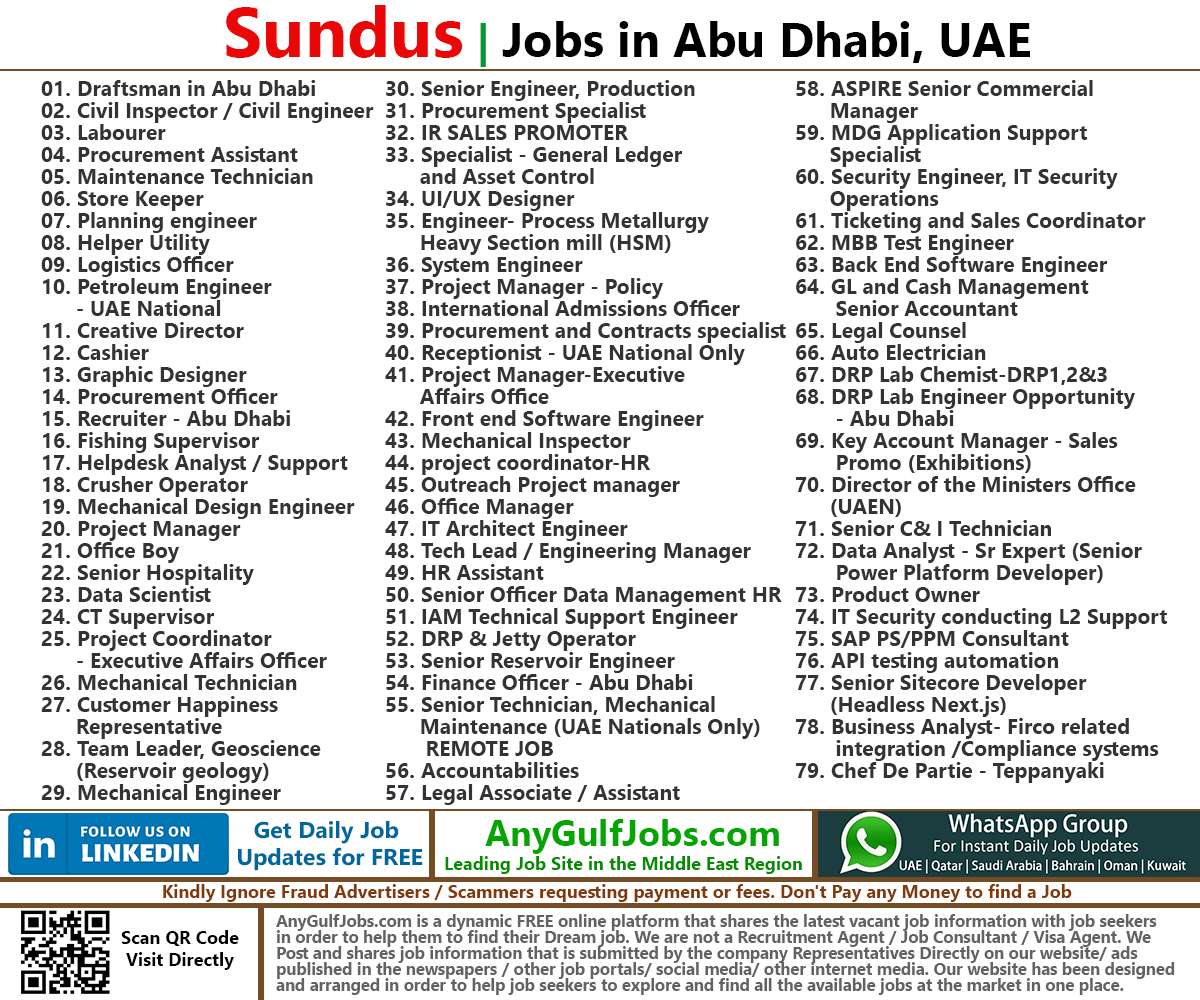 Sundus Jobs | Careers - Abu Dhabi - UAE - 2023
