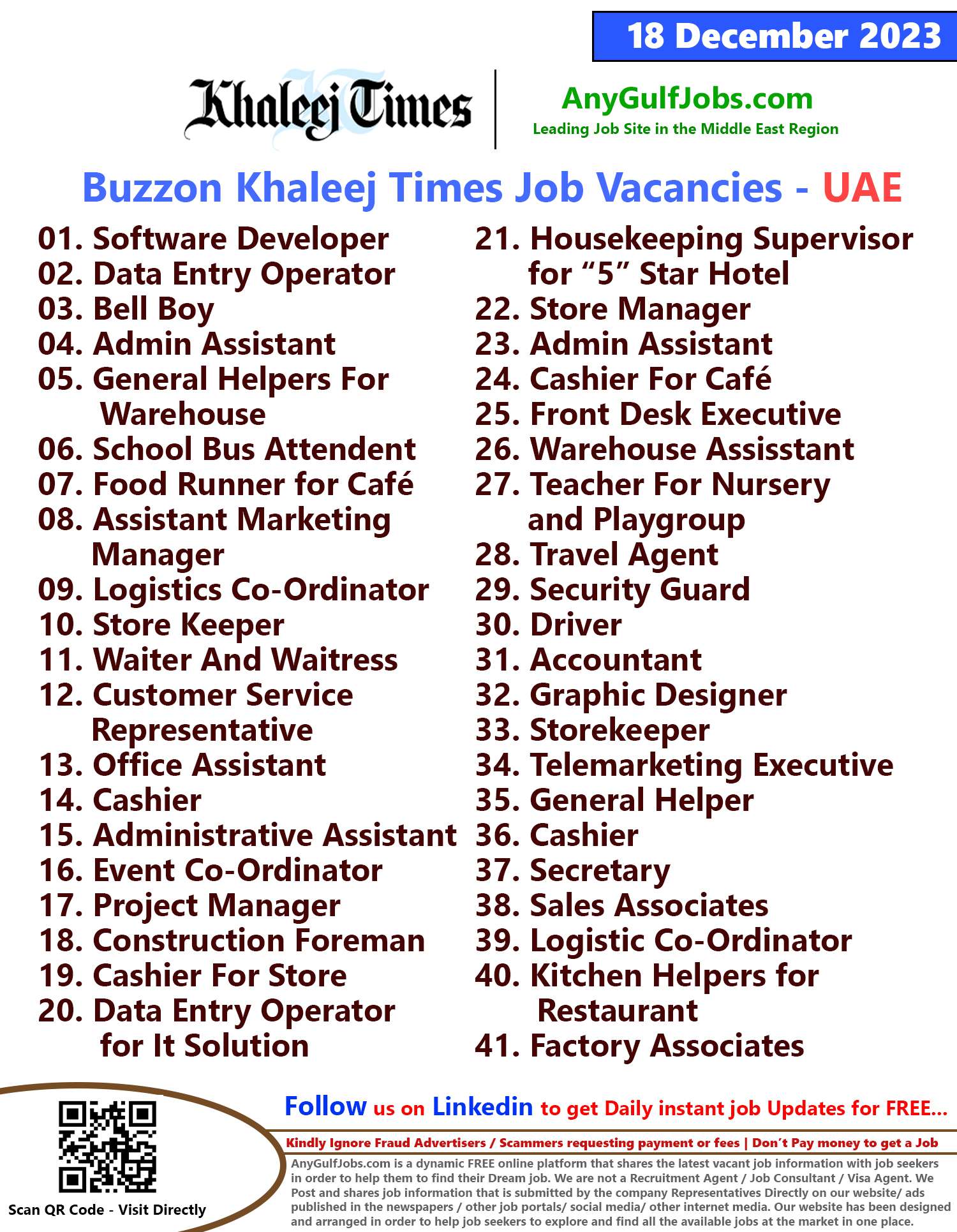 Buzzon Khaleej Times Classifieds News Paper Jobs | 27 December 2023