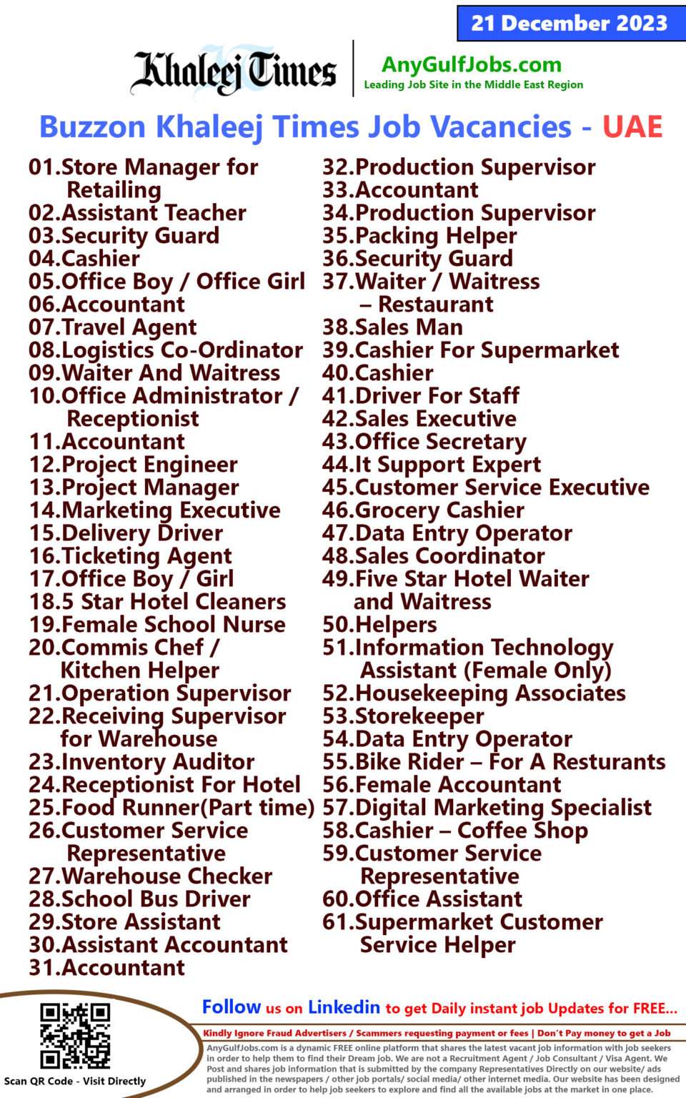 Buzzon Khaleej Times Classifieds News Paper Jobs | 21 December 2023