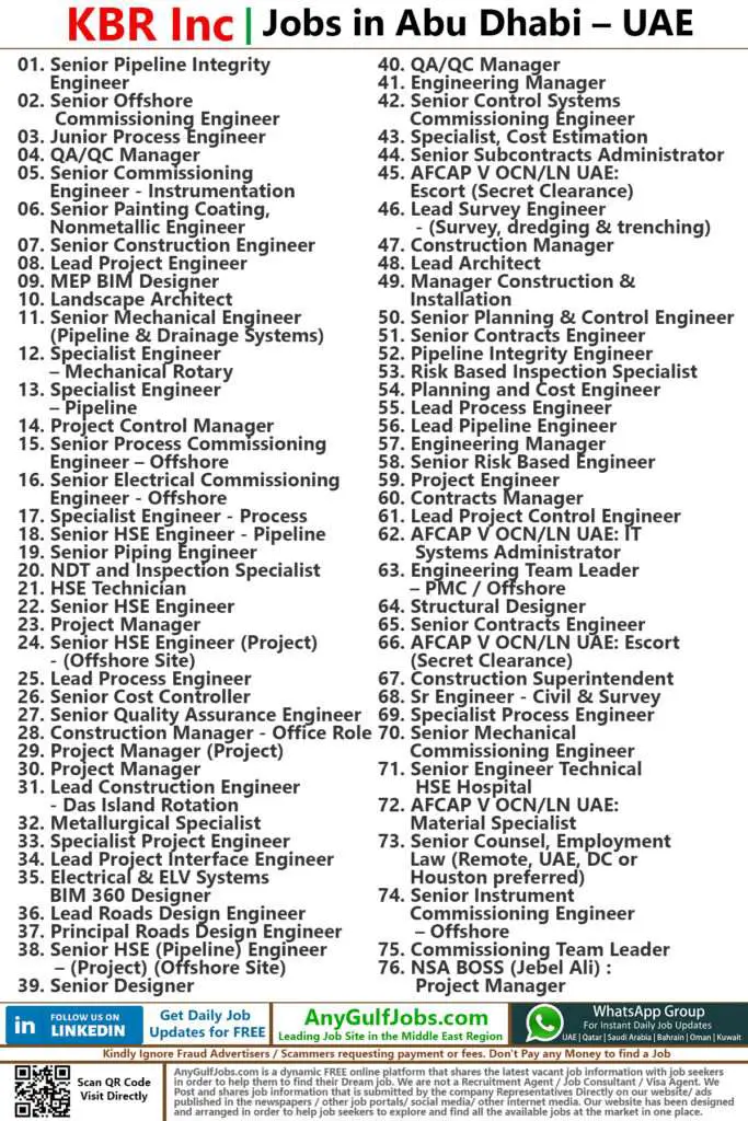 KBR Inc Jobs | Careers - Abu Dhabi - UAE - 2024