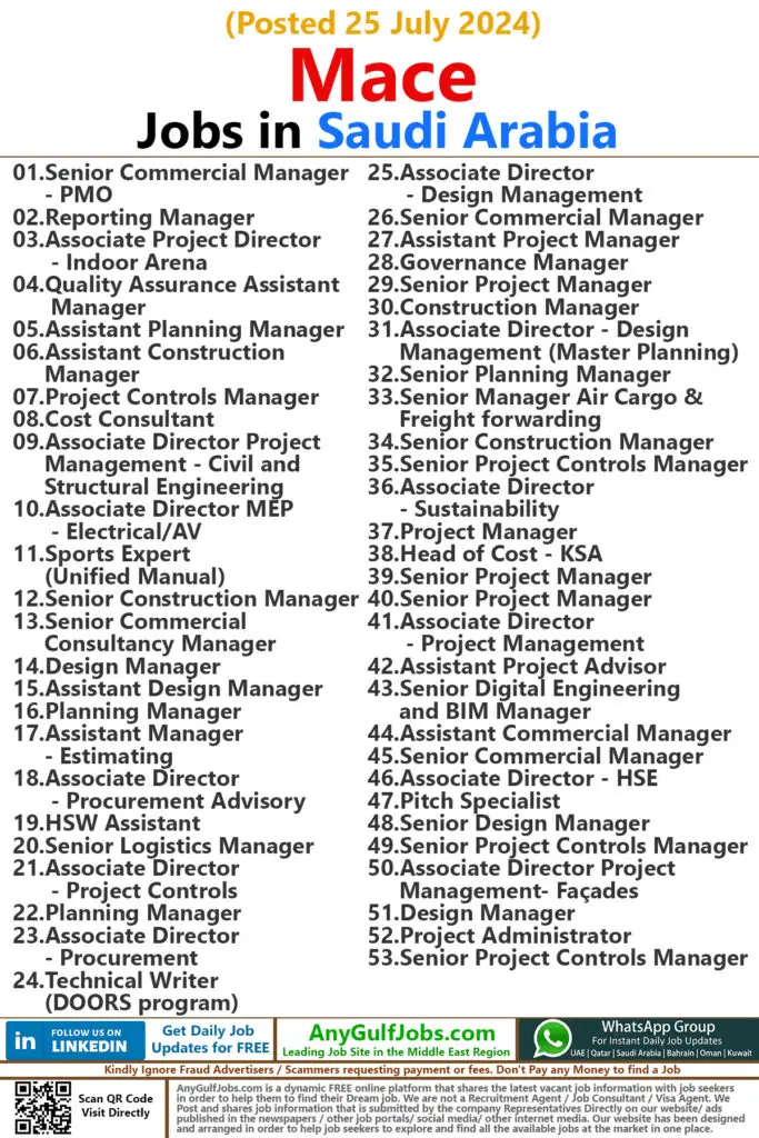 Mace Jobs | Careers - Saudi Arabia - 2024