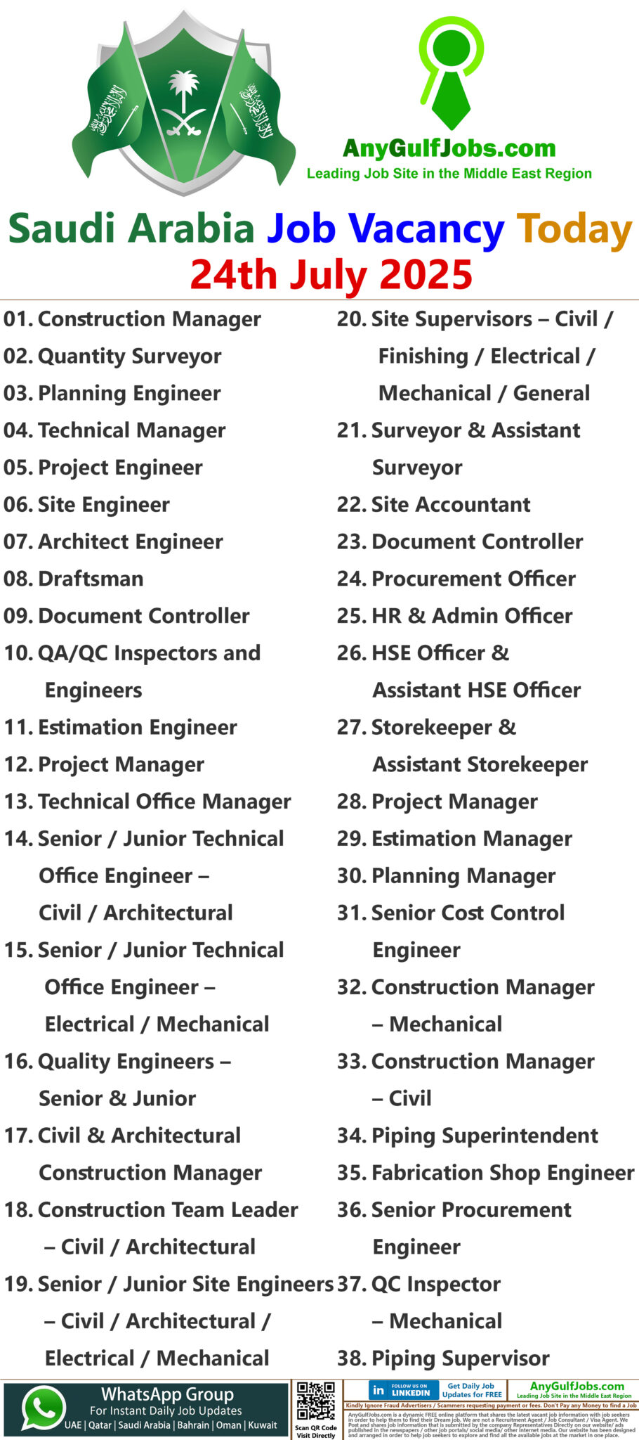 Saudi Arabia Job Vacancy Today - 24th July 2025