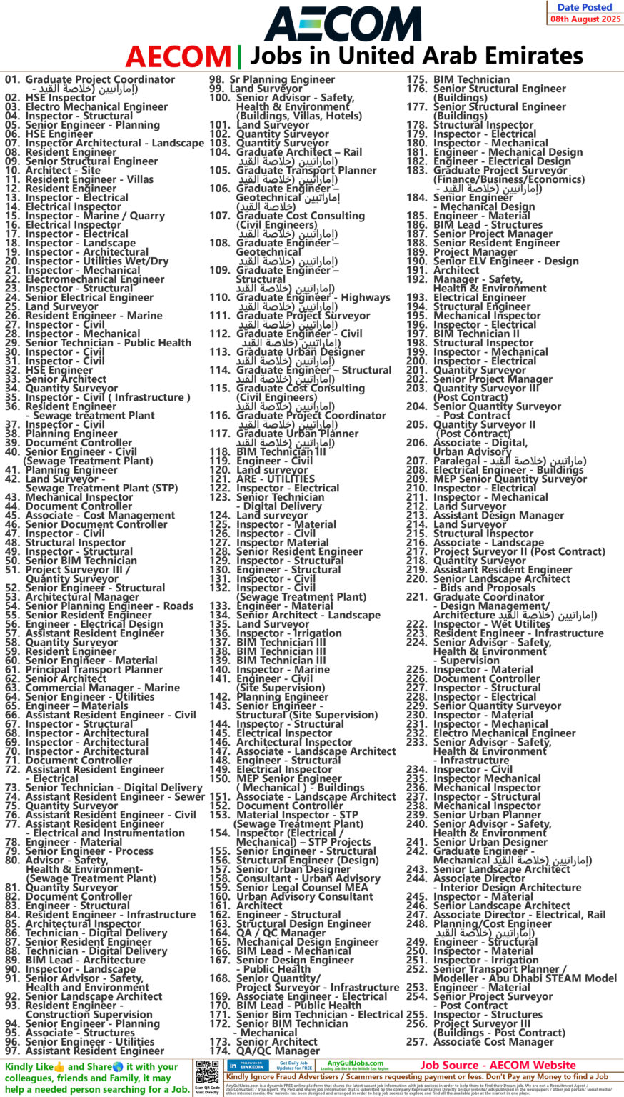 AECOM Jobs | Careers - Dubai, Abu Dhabi - UAE - 2025