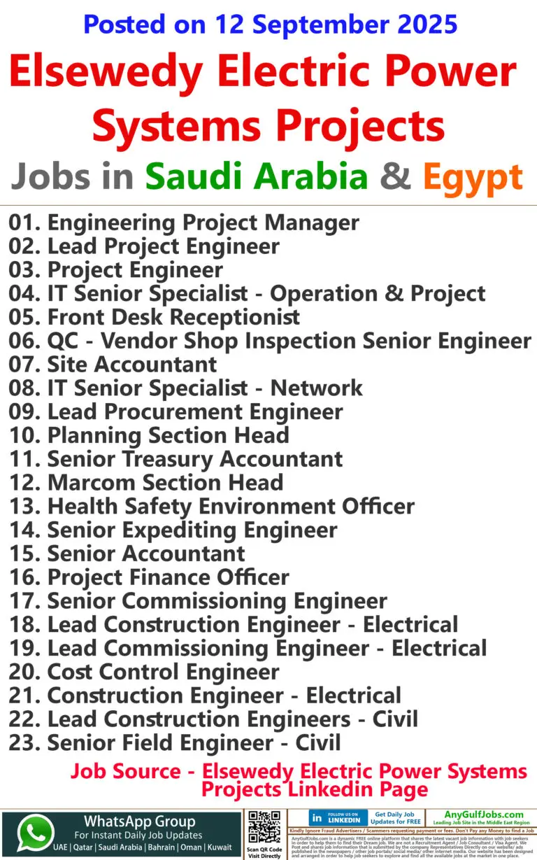 Elsewedy Electric Power Systems Projects Jobs | Careers - Saudi Arabia & Egypt - 2025